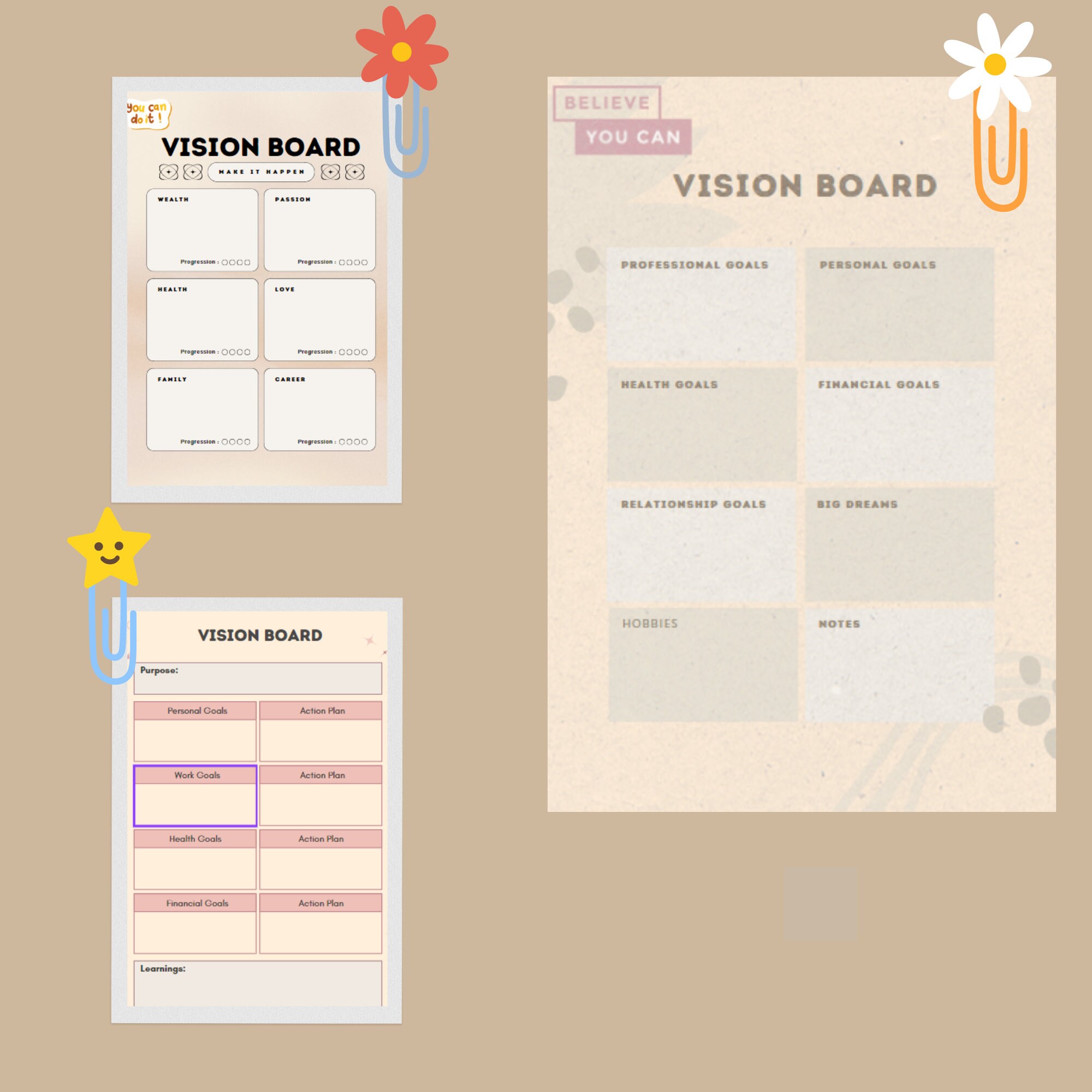 Vision Board Printable Template Worksheet for Manifesting Your Best ...