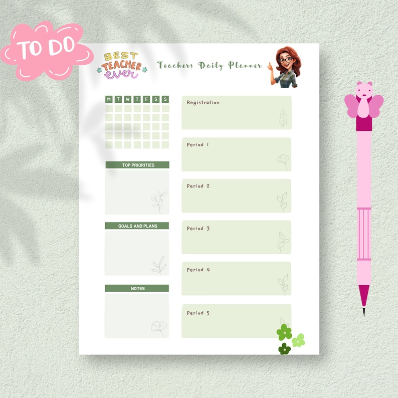 Teacher Daily Planner Printable for Daily Use Top Priorities, Goals and ...
