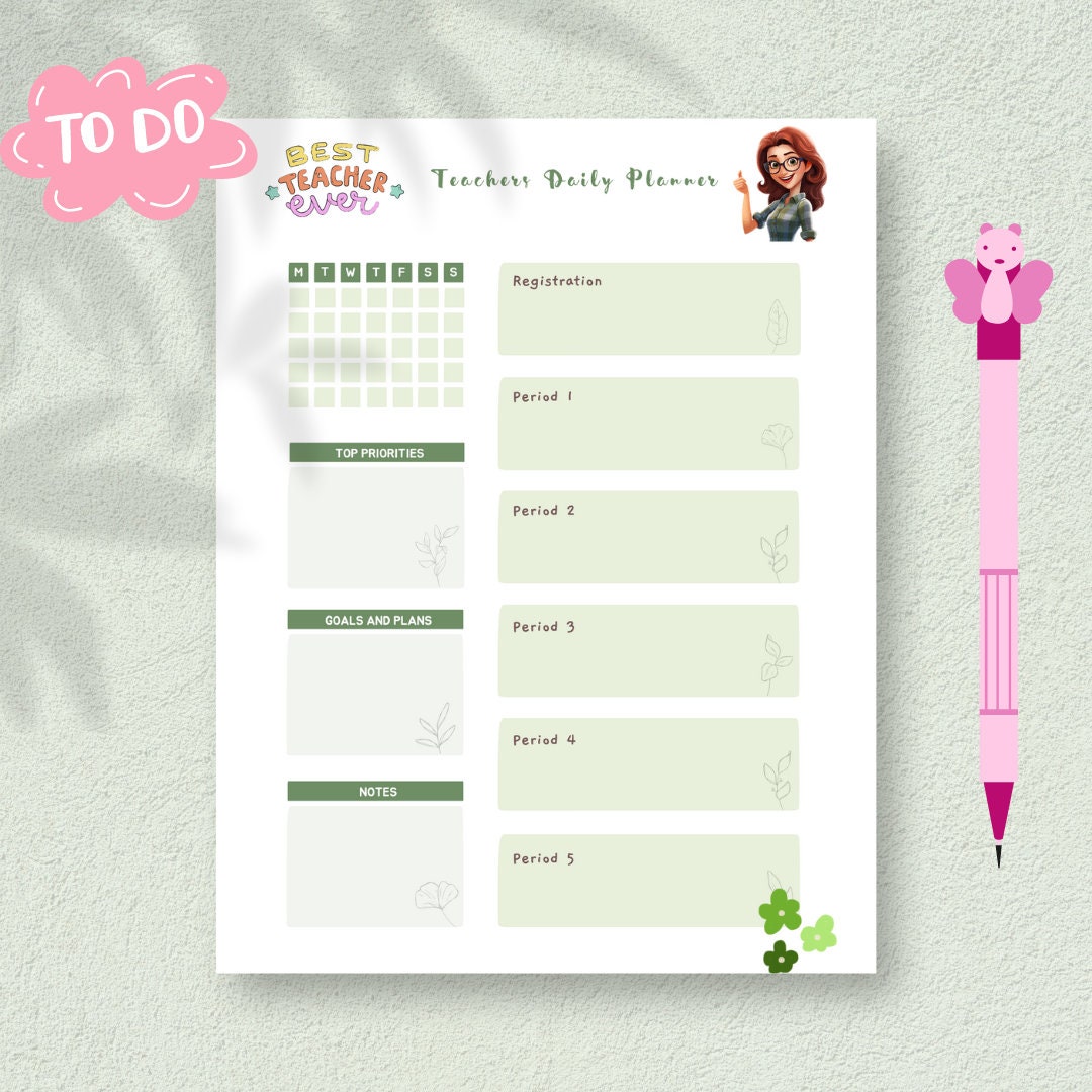 Teacher Daily Planner Printable for Daily Use Top Priorities, Goals and ...