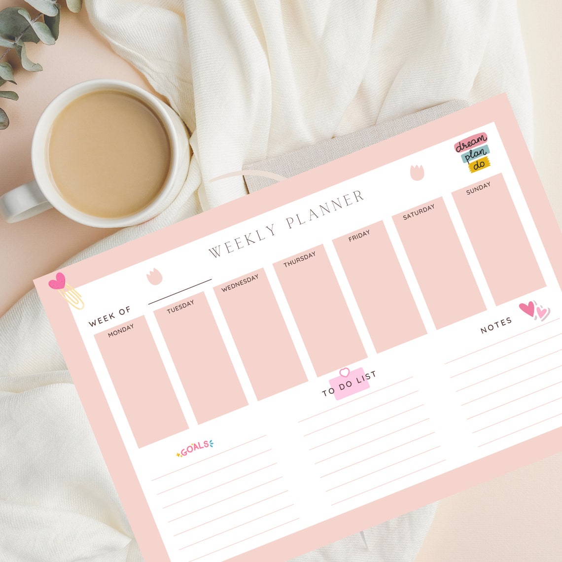 Weekly Planner Printable Landscape, Minimalist Weekly Schedule, Week at ...