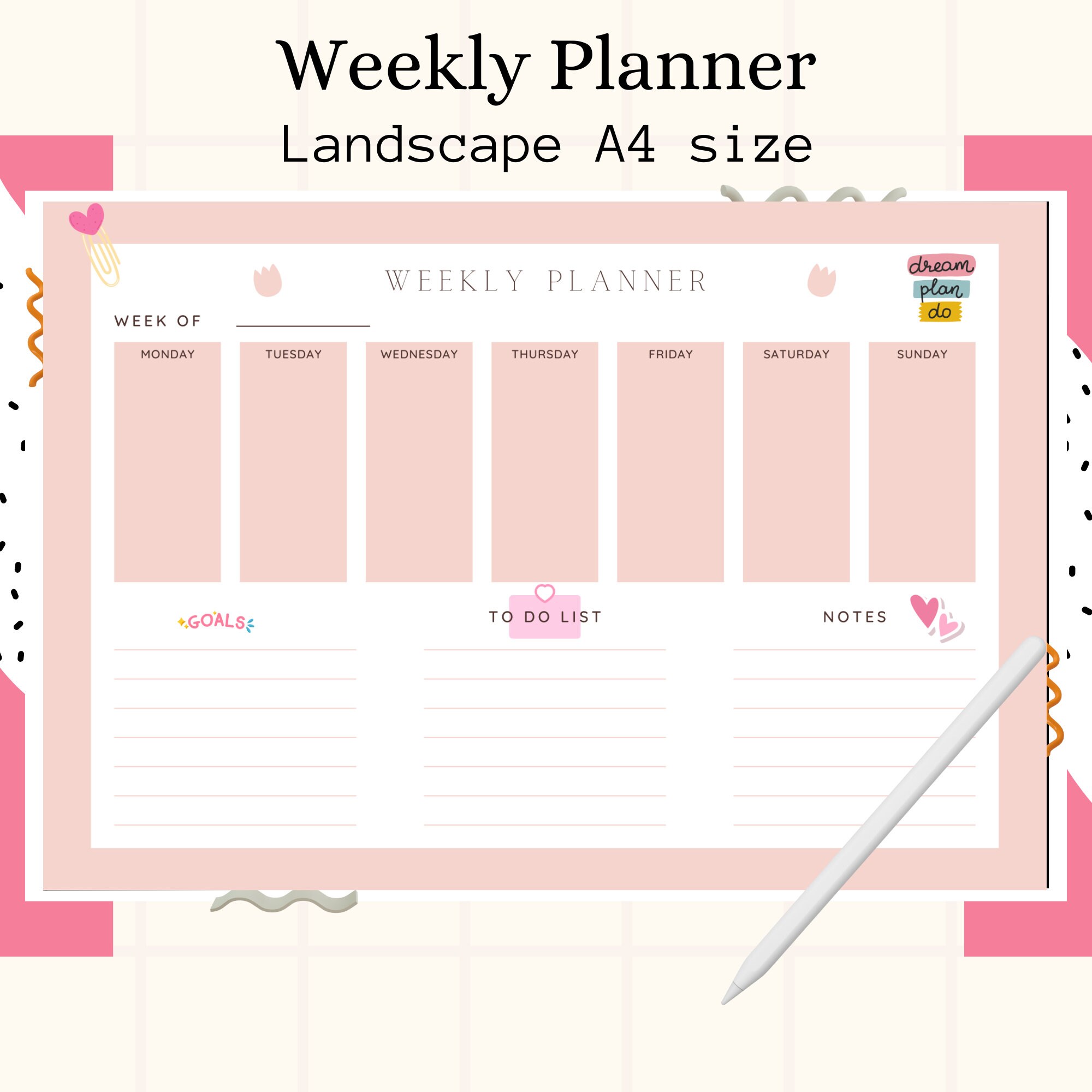 Weekly Planner Printable Landscape, Minimalist Weekly Schedule, Week at ...