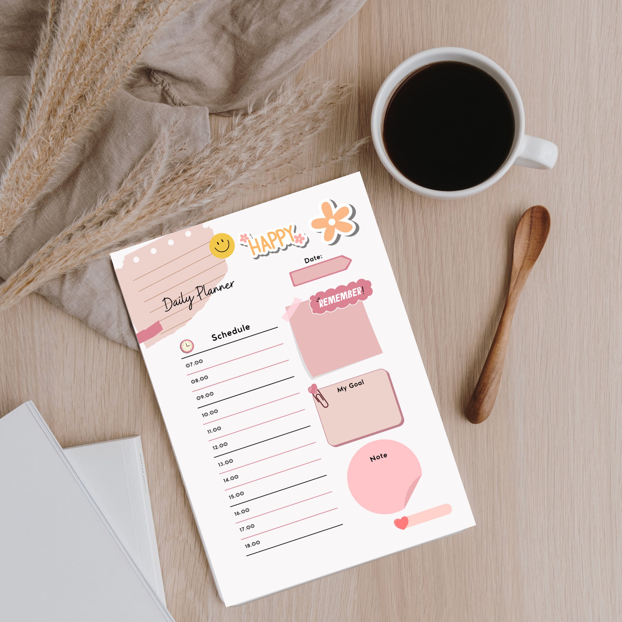 Daily Planner Printable Daily Note Reminders Tasks Goals Daily Planner ...