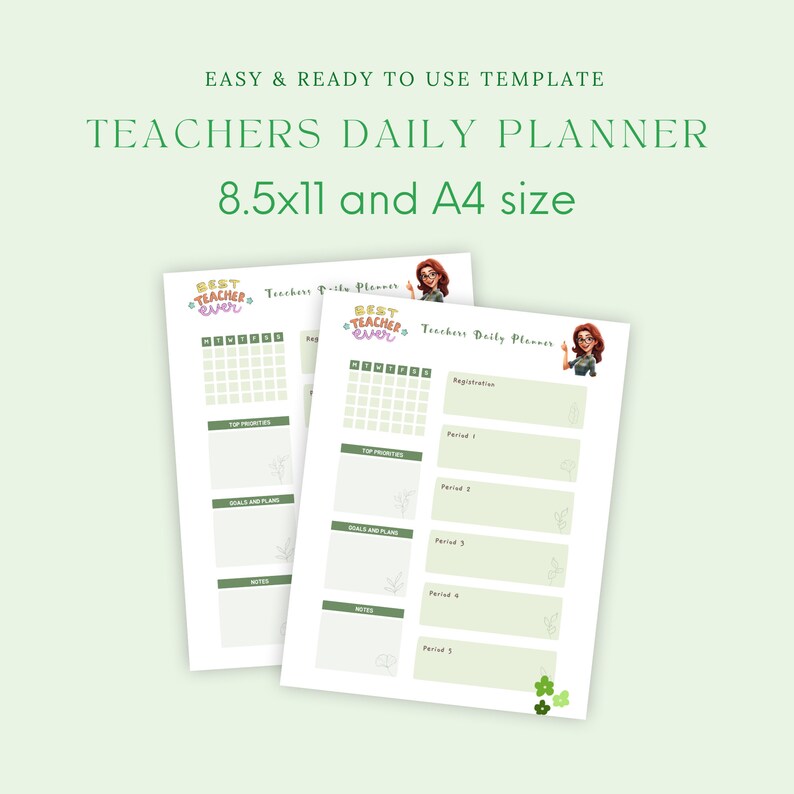 Teacher Daily Planner Printable for Daily Use Top Priorities, Goals and ...