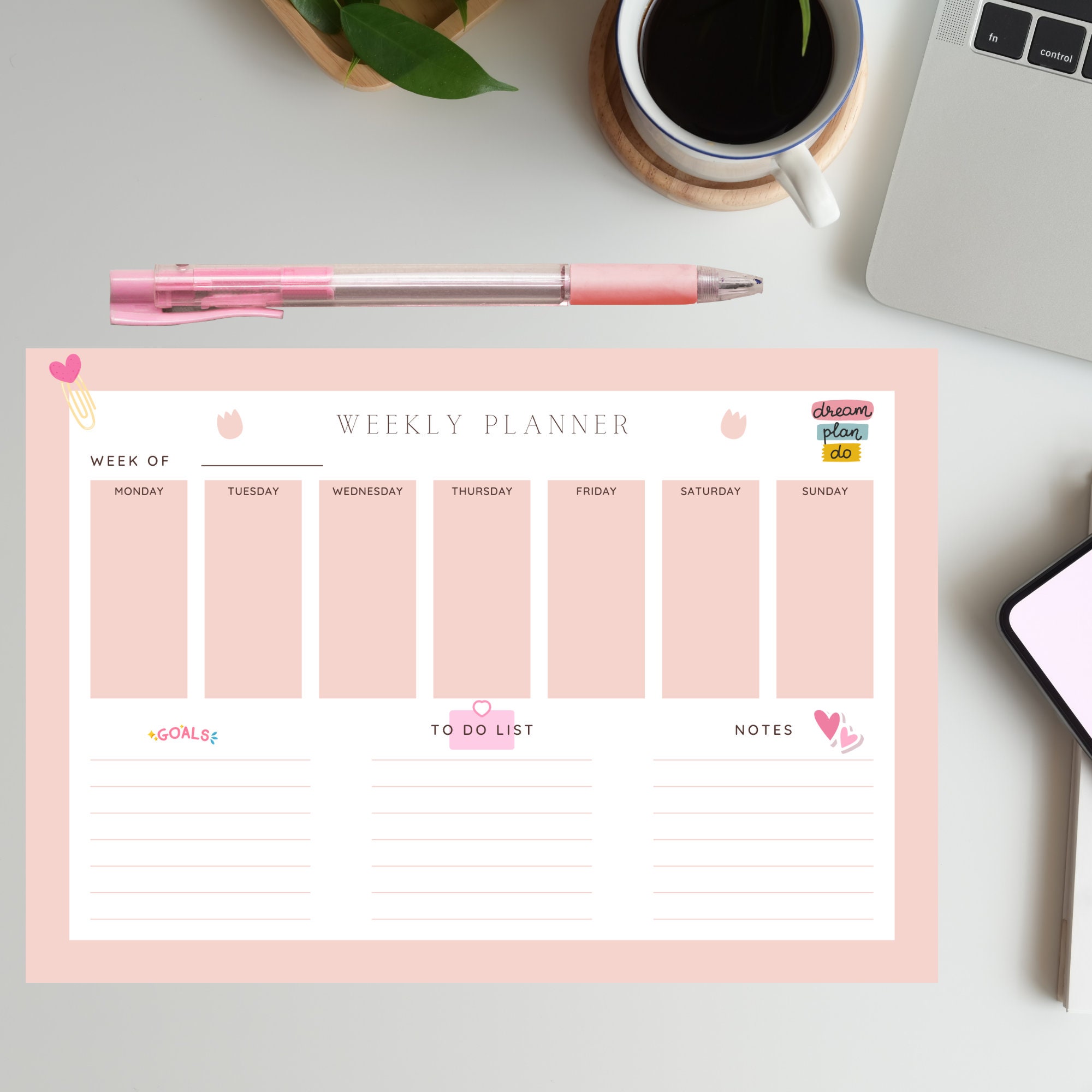 Weekly Planner Printable Landscape, Minimalist Weekly Schedule, Week at ...