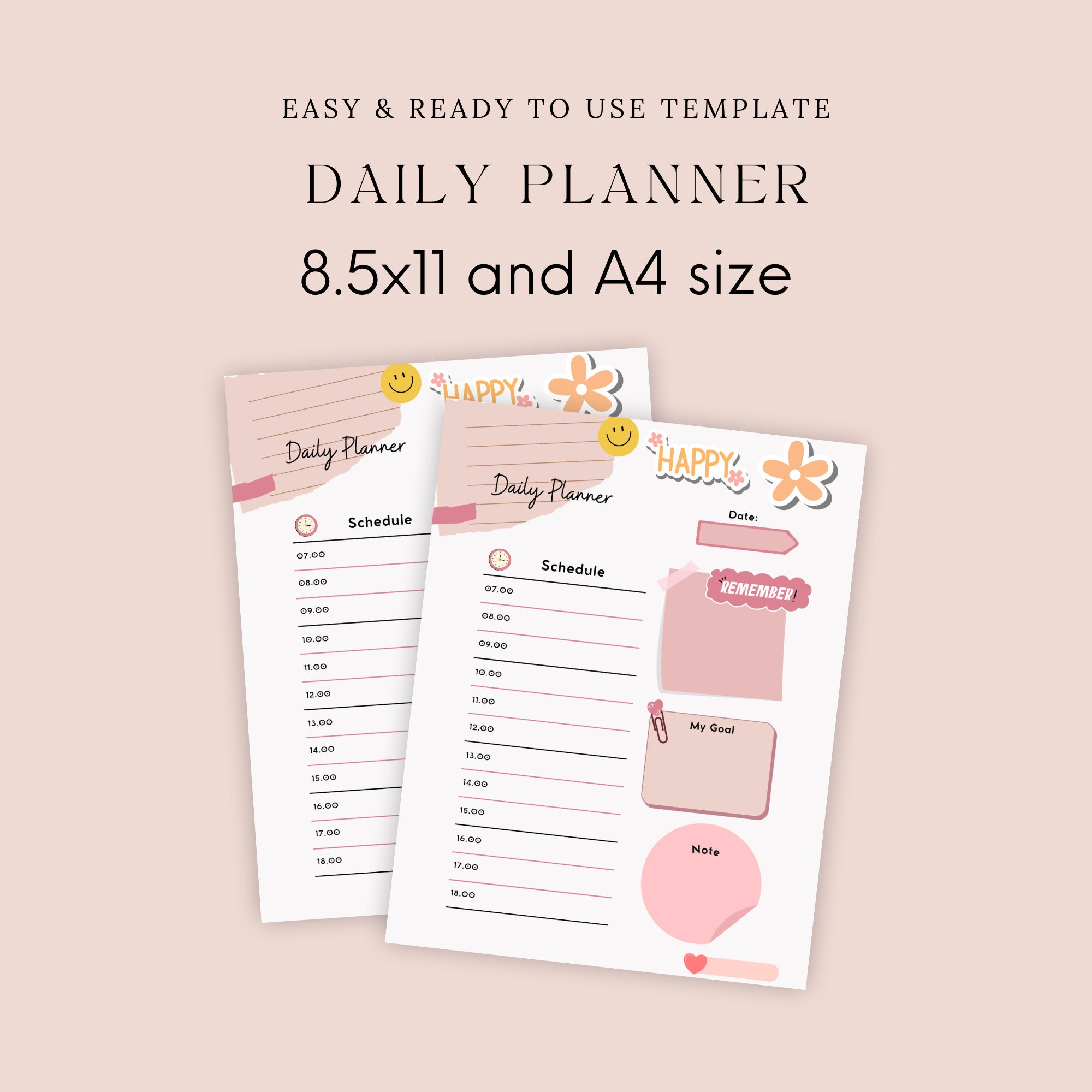 Daily Planner Printable Daily Note Reminders Tasks Goals Daily Planner ...