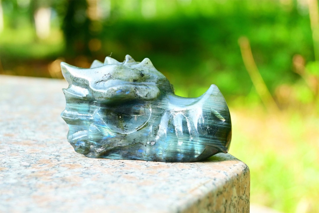 3'' Natural Hand Carved Labradorite Dragon Skull Figurinequartz ...
