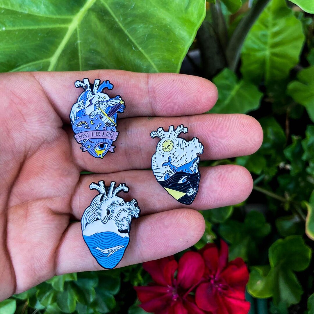 Hard Enamel Pins Heart and Ocean Set of 3 Ocean Heart Pins - Etsy