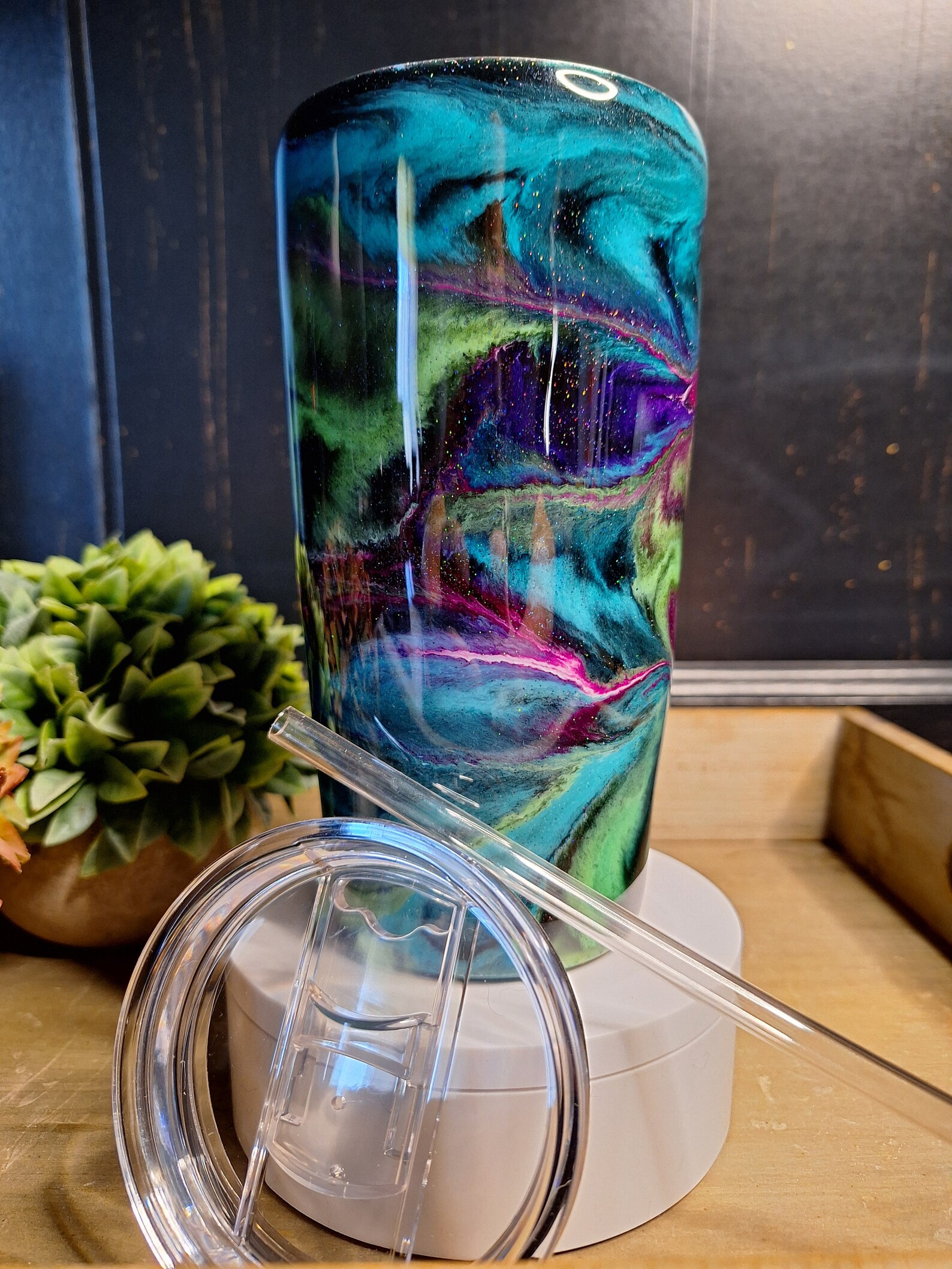 20oz Tumbler, Glitter Tumbler, Alcohol Ink Swirl, Glow in the Dark ...