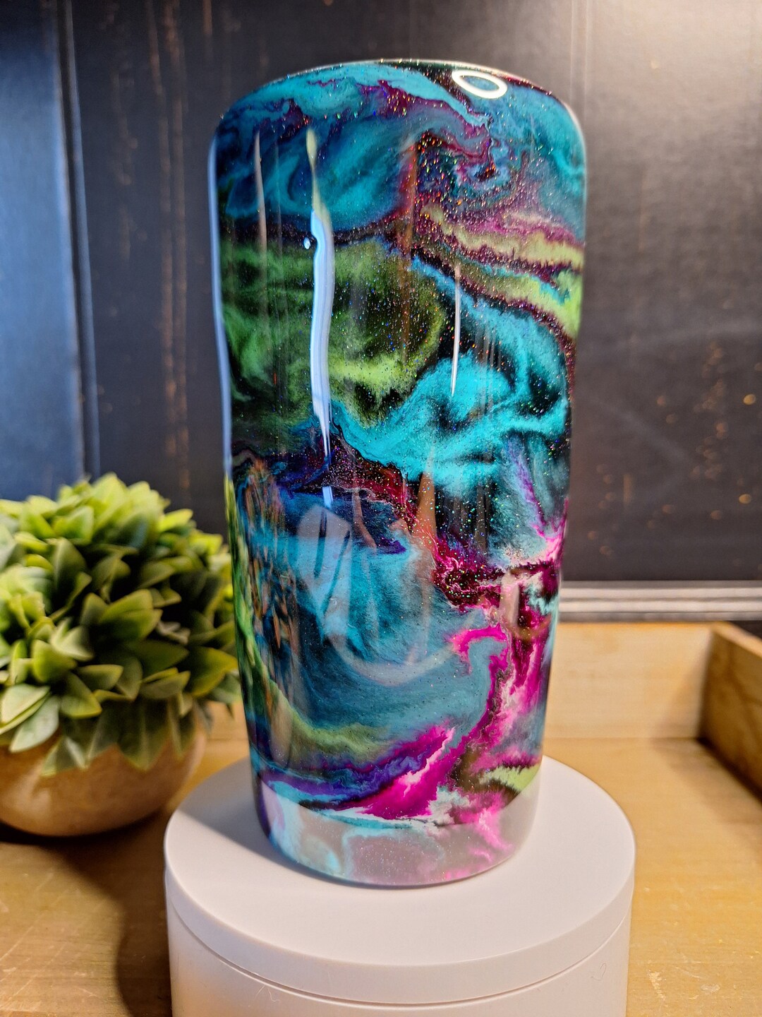 20oz Tumbler, Glitter Tumbler, Alcohol Ink Swirl, Glow in the Dark ...