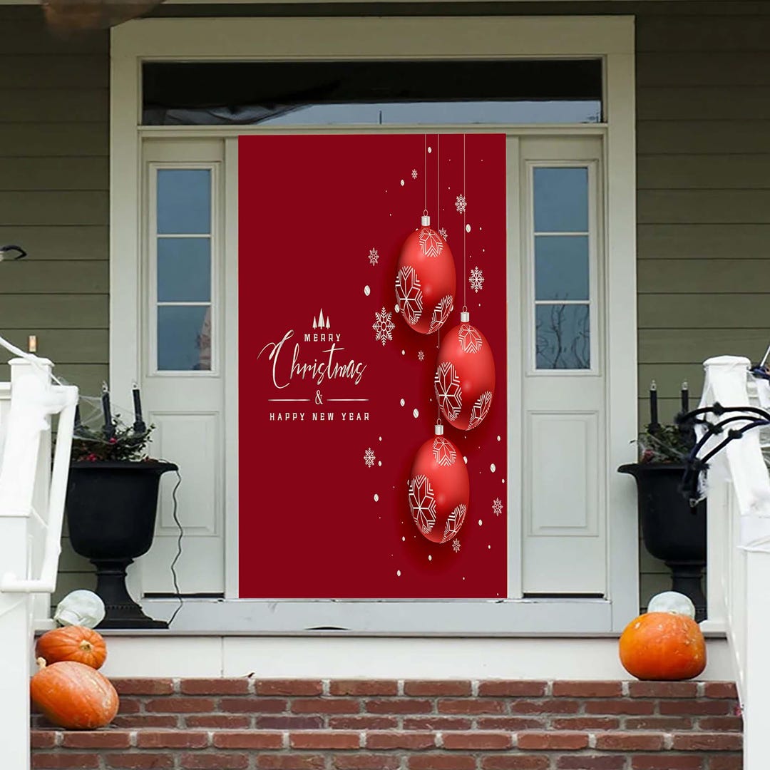 Christmas Balls Snowflakes Red Door Cover - Etsy