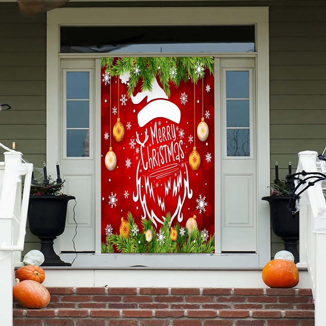 Merry Christmas Happy New Year Door Cover, Christmas Door Cover - Etsy