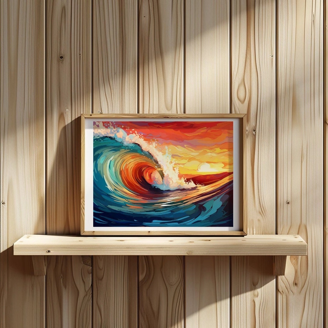 Colorful Wave Wall Art, Ocean Wave Poster, Bright Color Printable ...
