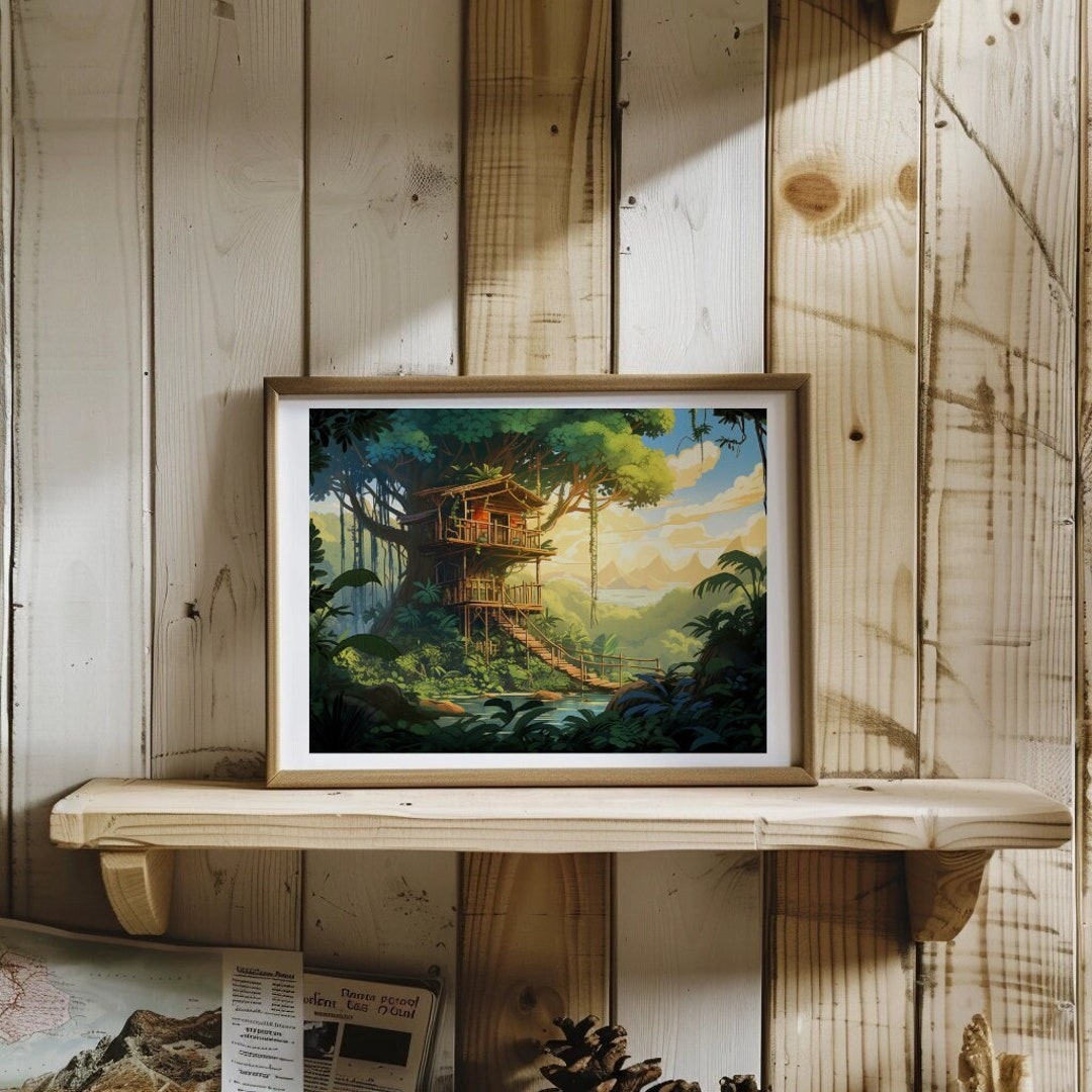 Jungle Treehouse Wall Art, Nature Poster, Outdoors Printable, Jungle ...