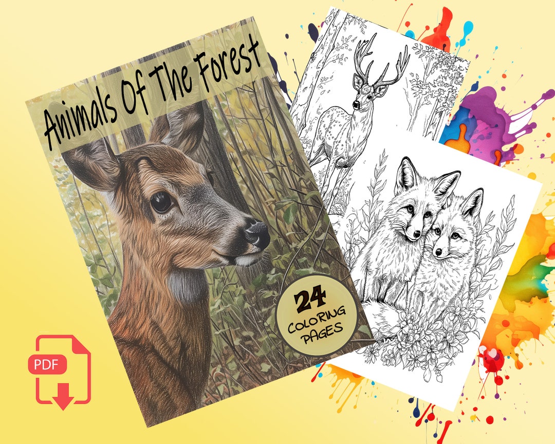 Coloring Page | 24 Pages | Animals of the Forest | A4(210x297mm) | PDF ...