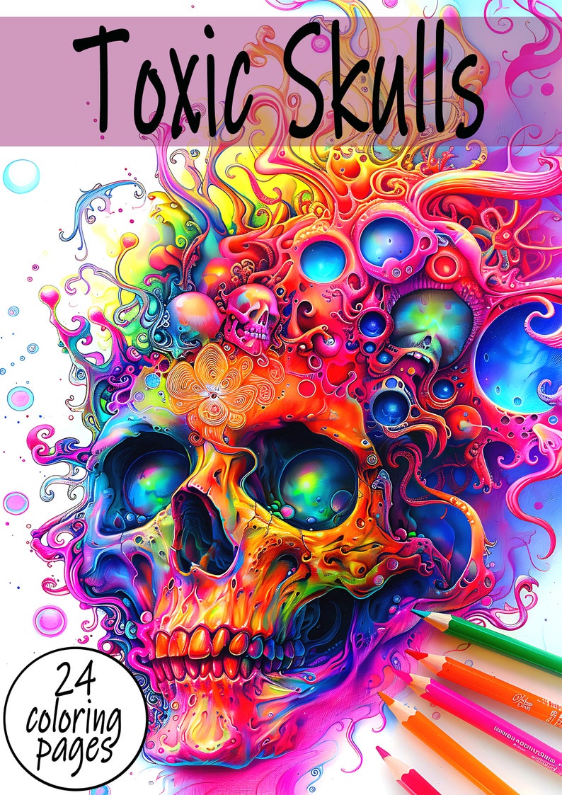 Adult Coloring Page Coloring Book 24 Pages Toxic Skulls a4210x297mm ...