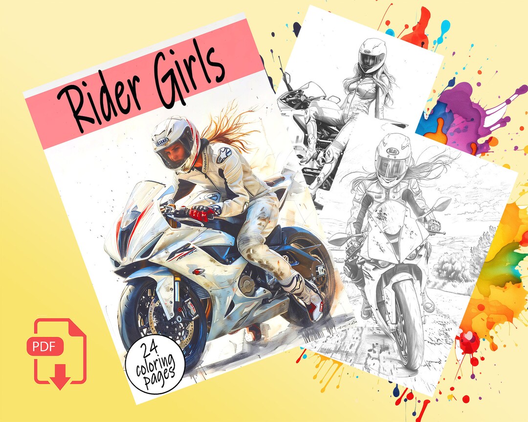 Coloring Page 24 Pages Rider Girls a4210x297mm PDF Instant Download ...