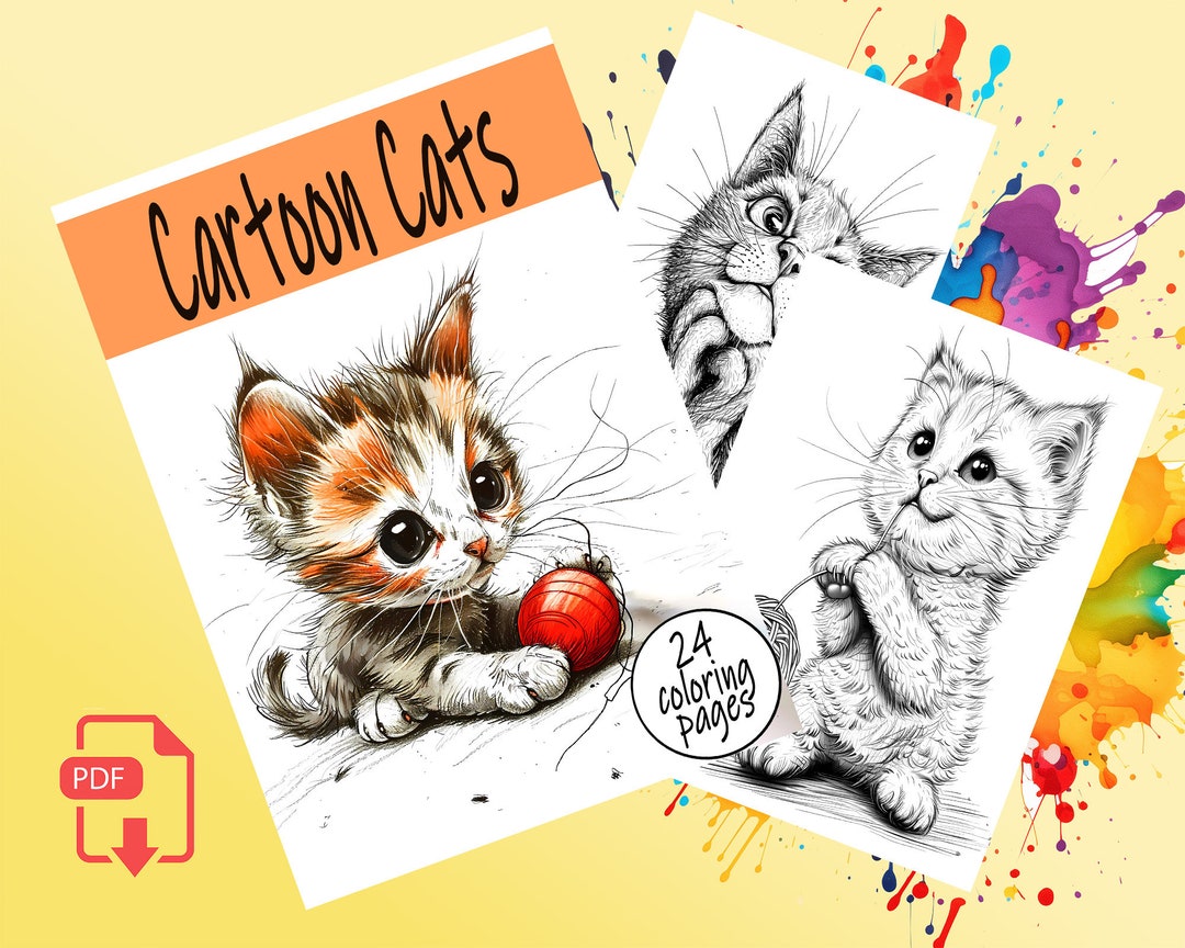 Coloring Page | 24 Pages | Cartoon Cats |a4(210x297mm)| PDF Instant ...