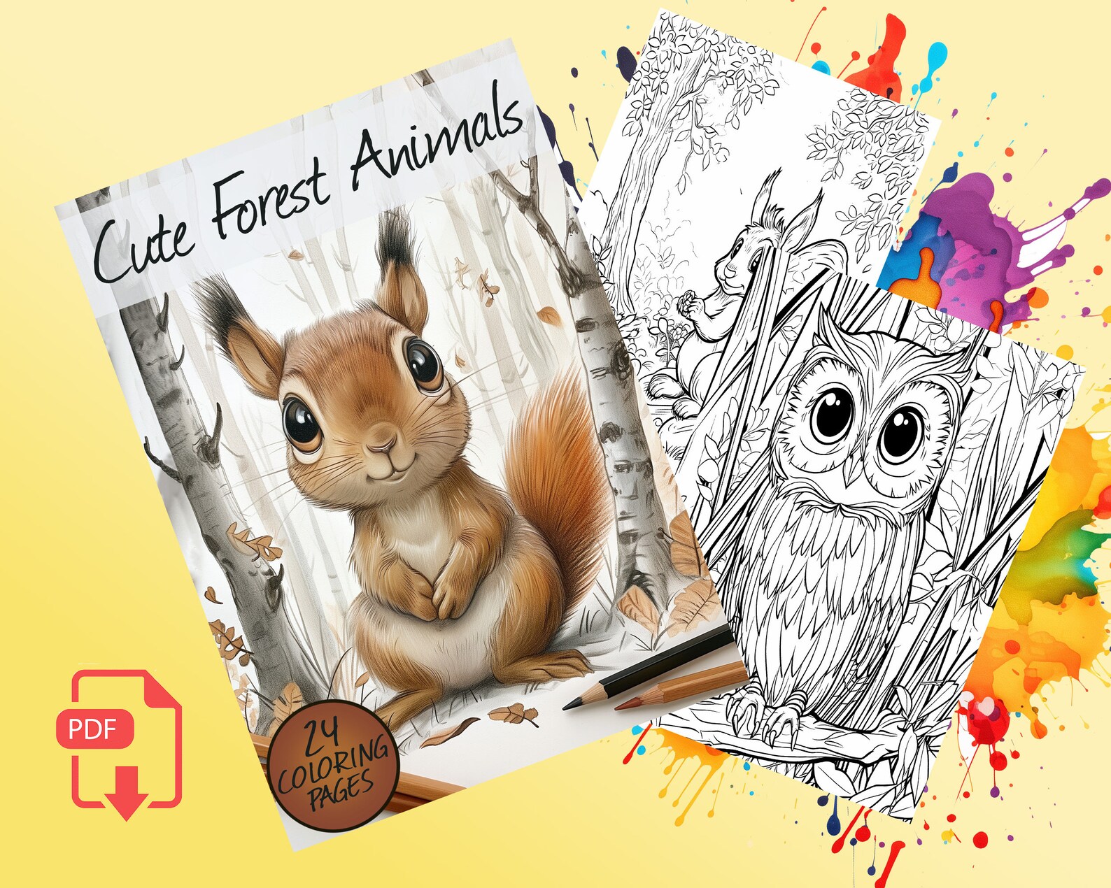 Coloring Page | 24 Pages | Cute Forest Animals | A4(210x297mm) | PDF ...