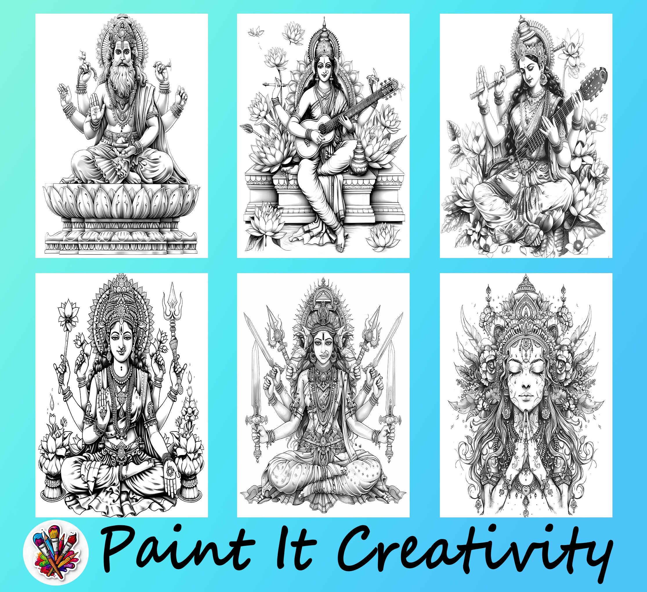 Coloring Page | 24 Pages | Hindu Gods |a4(210x297mm)| PDF Instant ...