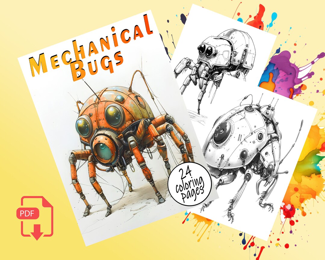 Coloring Page | 24 Pages | Mechanical Bugs | A4(210x297mm) | PDF ...
