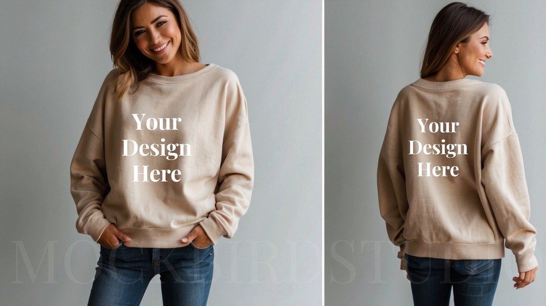 GILDAN 18000 Sand Crewneck Mock Up, Gildan 1800 Crewneck Sweatshirt ...