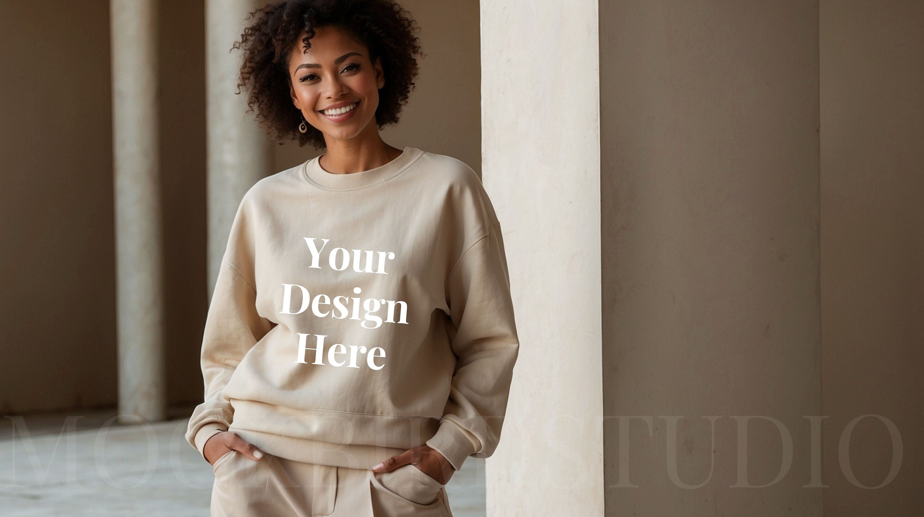 GILDAN 18000 Sand Crewneck Mock Up, Gildan 1800 Crewneck Sweatshirt ...