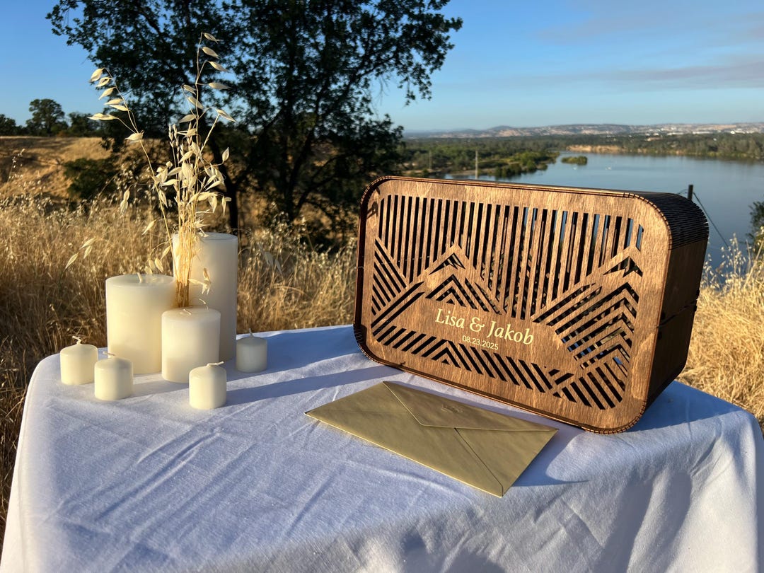 Custom Wooden Wedding Card & Money Box – Mountain Rustic Style Gift ...