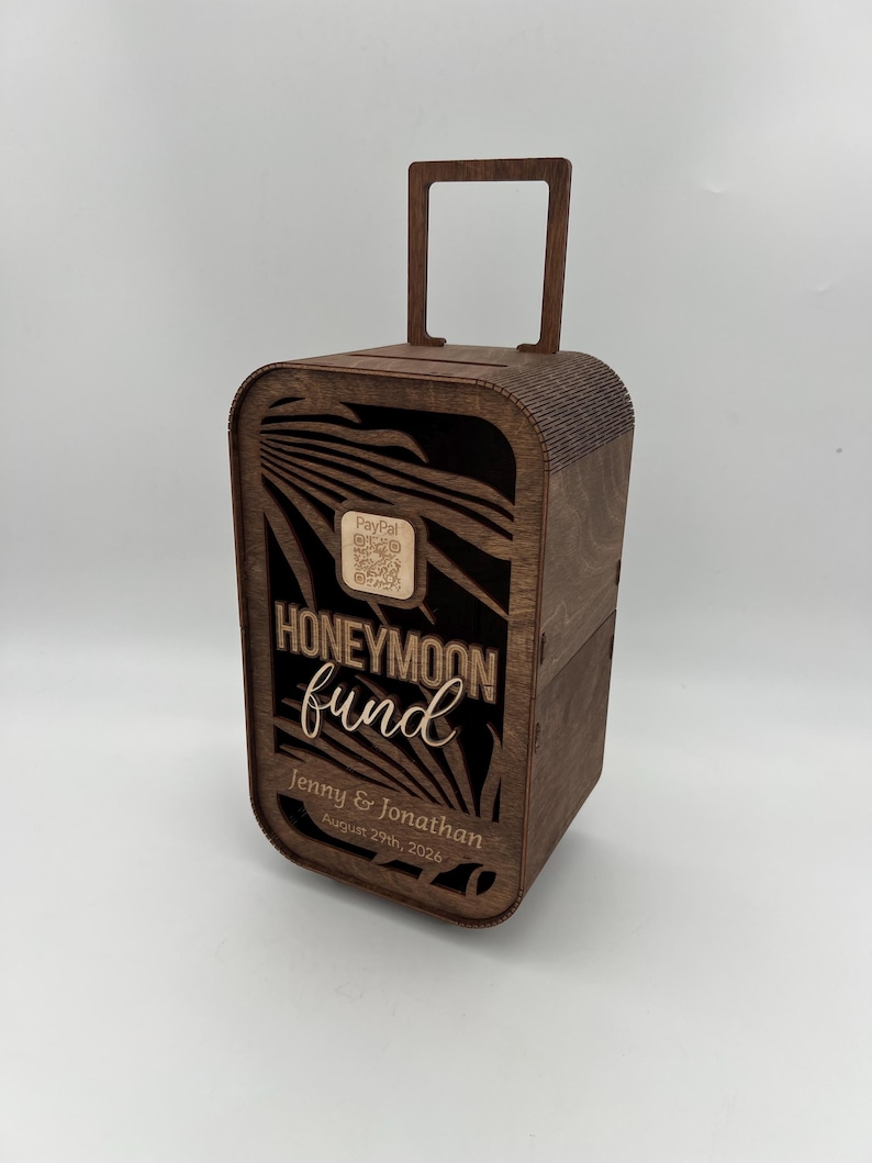 Personalized Honeymoon Fund Box – Wooden Suitcase Money Bank for ...