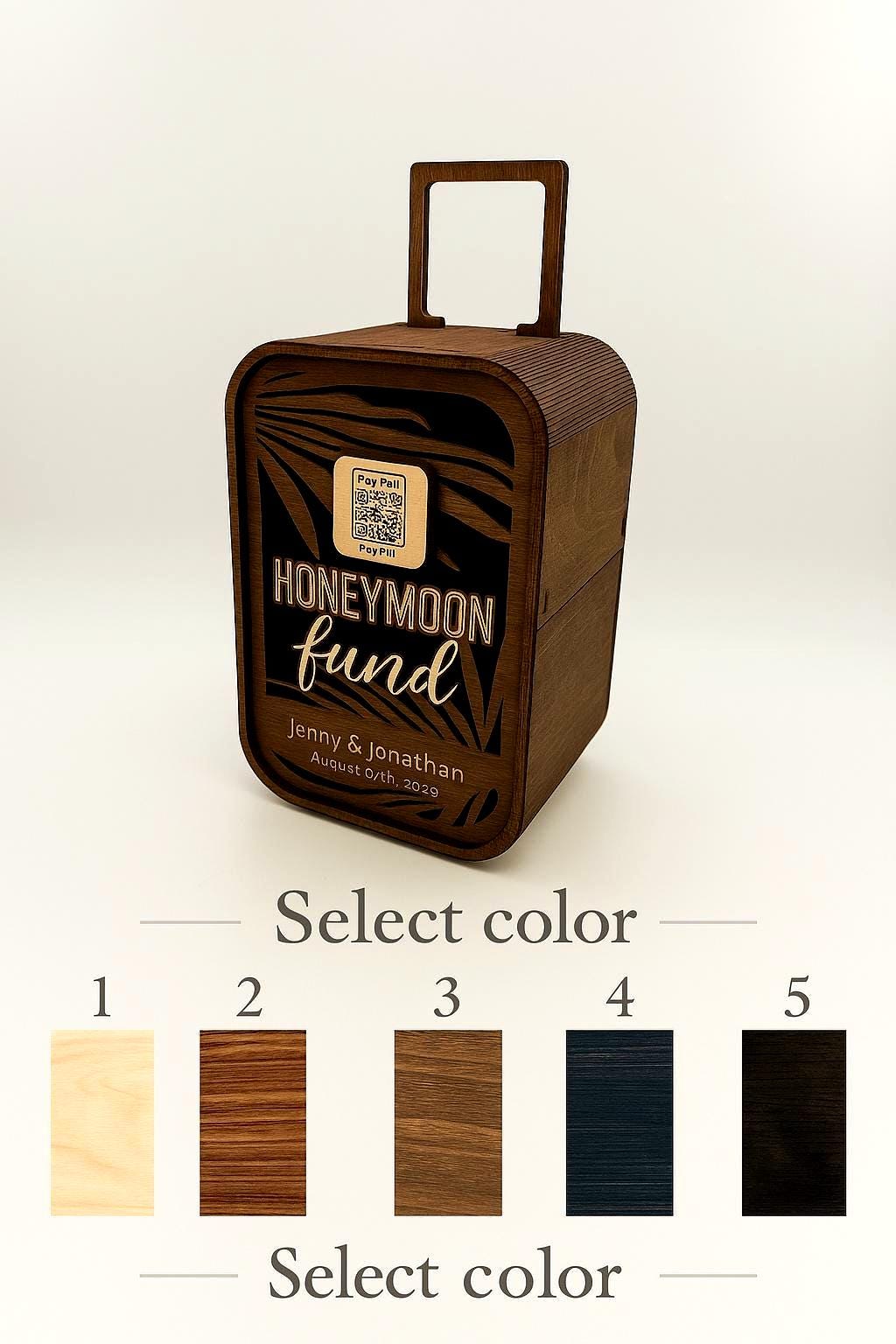 Personalized Honeymoon Fund Box – Wooden Suitcase Money Bank for ...