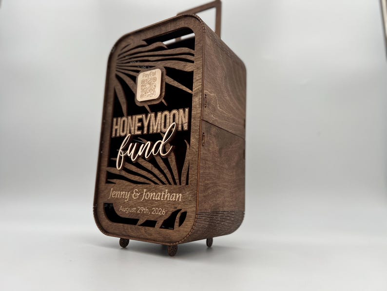 Personalized Honeymoon Fund Box – Wooden Suitcase Money Bank for ...