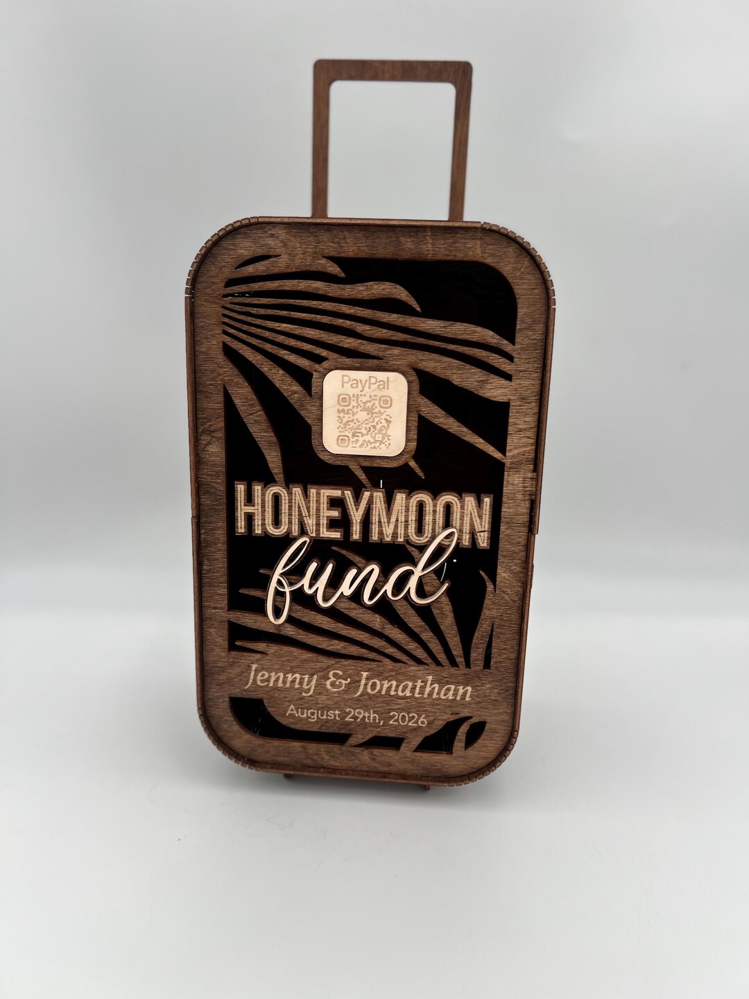 Personalized Honeymoon Fund Box – Wooden Suitcase Money Bank for ...