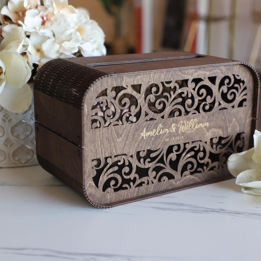 Personalized Wedding Card Box With Slot, Rustic Wedding Gift Box ...