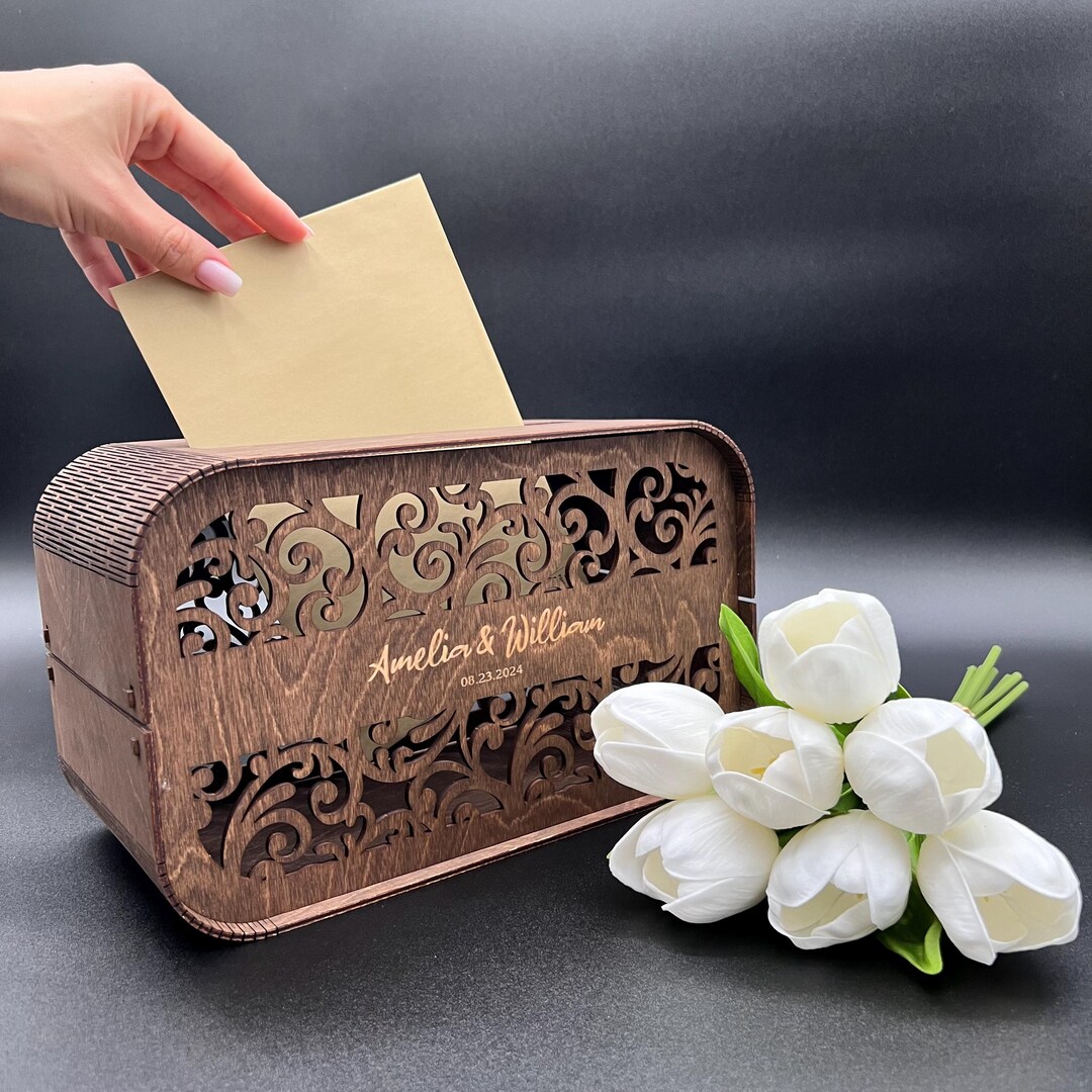 Personalized Wedding Card Box With Slot, Rustic Wedding Gift Box ...