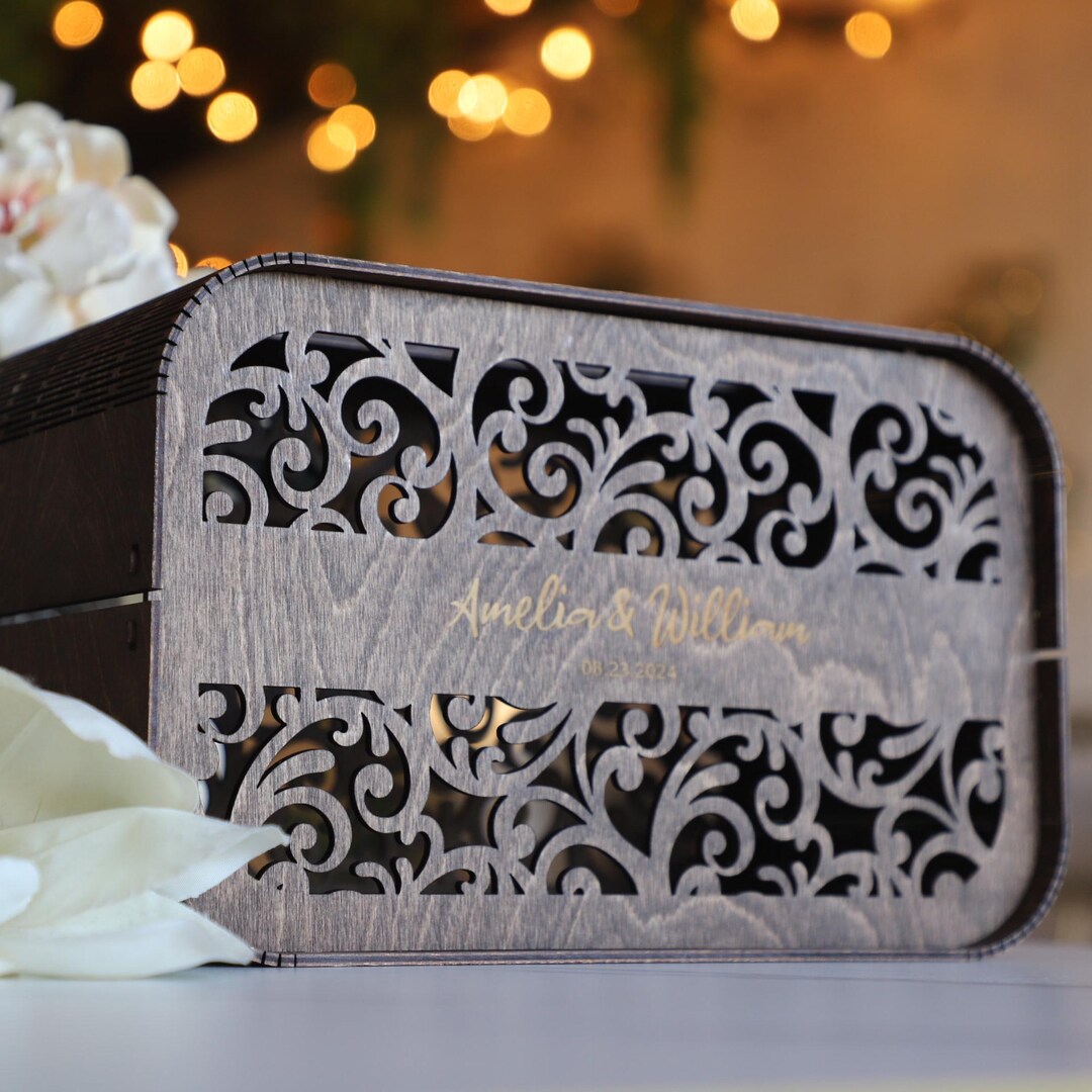 Unique Boho Wedding Card Box With Slot, Wooden Envelope Box ...
