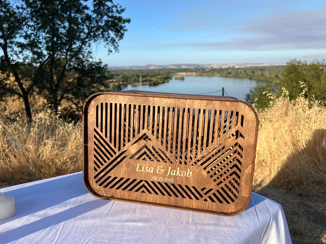 Mountain Rustic Wedding Card Box, Personalized Wooden Money and Gift ...