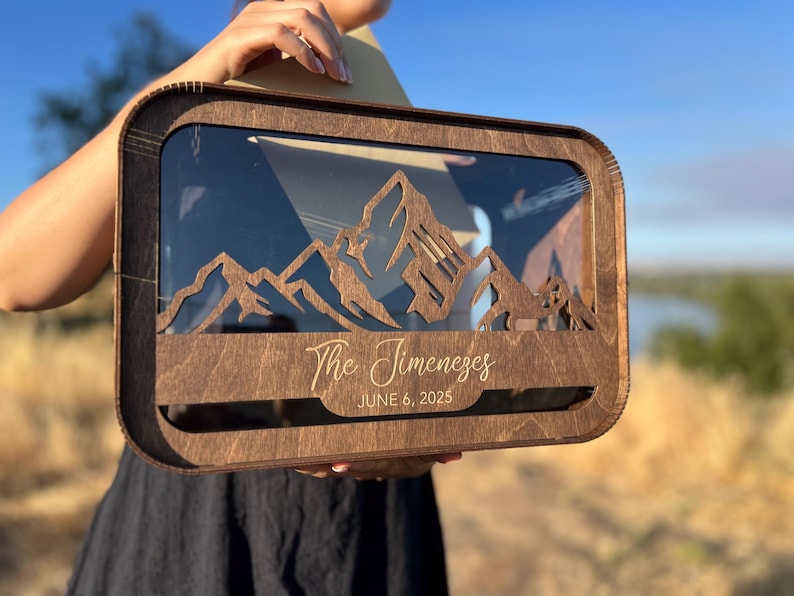 Mountain Rustic Wedding Card Box, Personalized Wooden Money and Gift ...