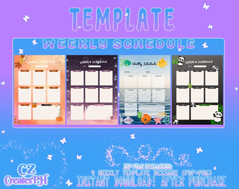 Weekly Schedule Template Bundle Printable, Autumn, Ocean, Panda ...