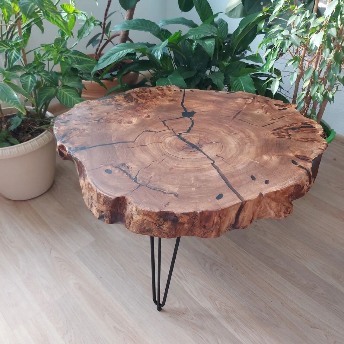 Live Edge Coffee Table Made From Natural Elm Slab, Rustic Coffee Table ...