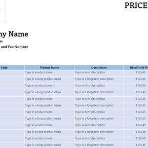 Price List Template. Excel Spreadsheet for Product & Service Pricing ...