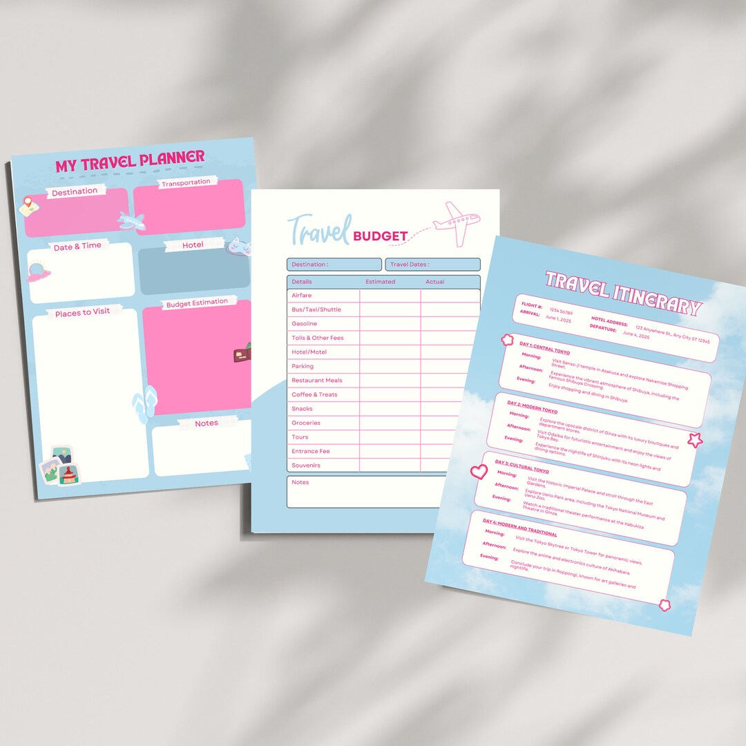 Travel Organizer Set, Printable Travel Bundle Planner, Budget and ...