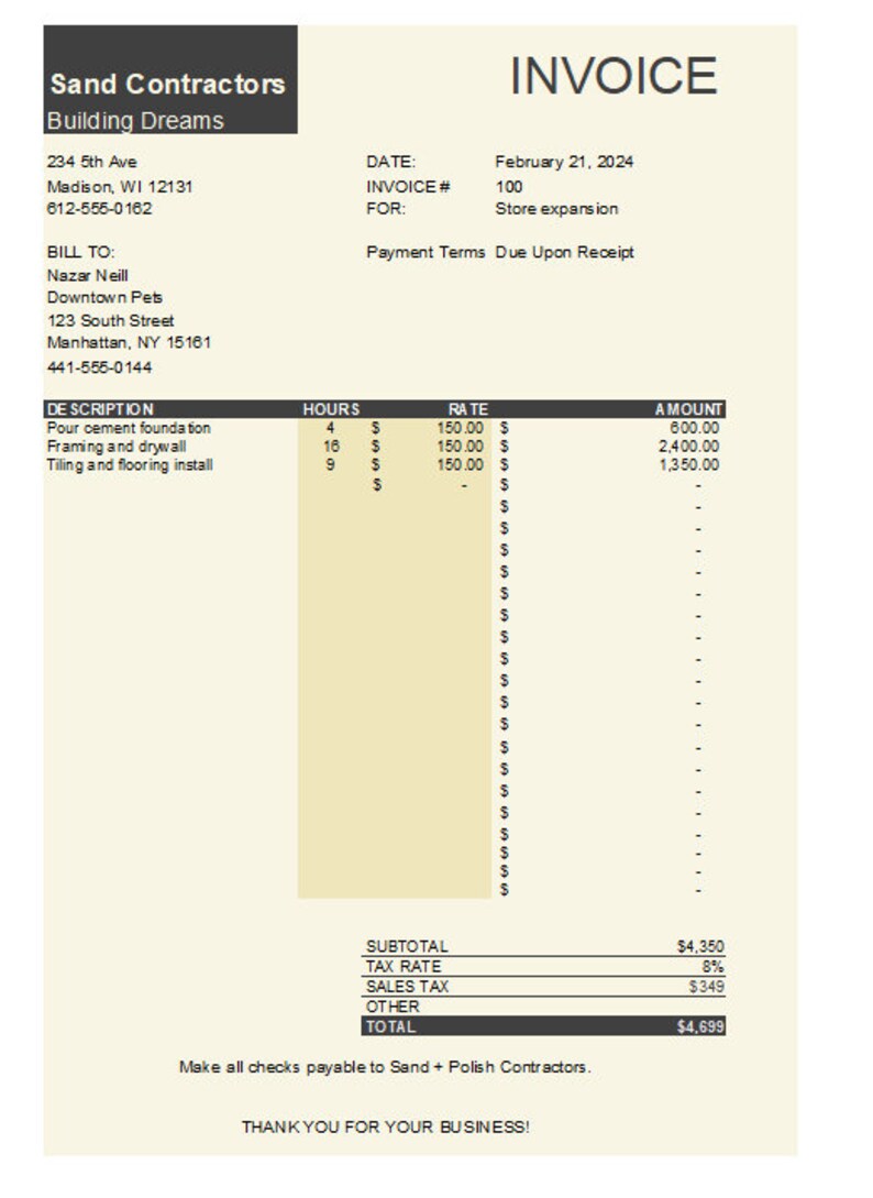 Invoice Contractors Template. Invoice Template. Business Invoice ...