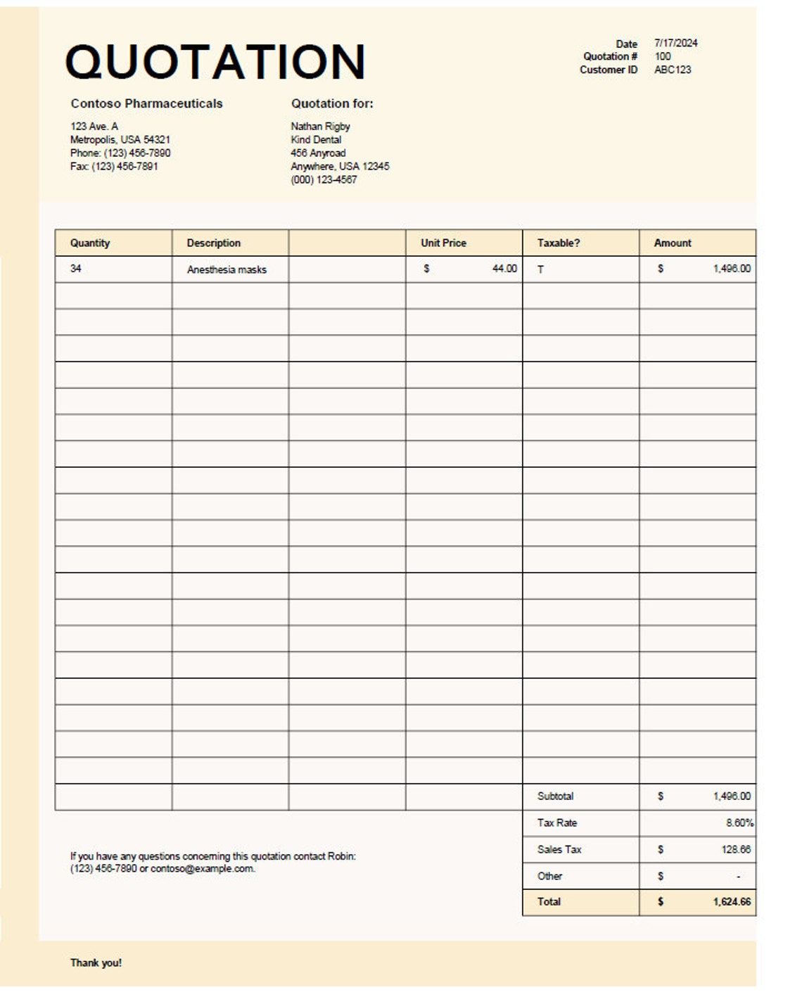 Quote Template, Business Proposal, Quote Form, Contractors Tools, Quote ...