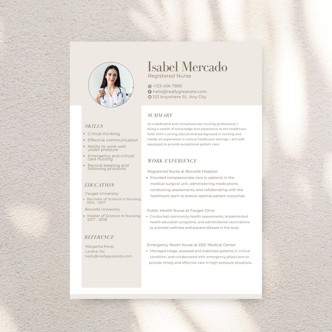 Professional Nurse Resume Template for Word Editable Education Resume ...