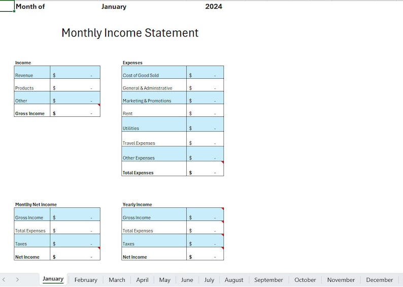 Monthly Income Statement Template Excel for Small Business Bookkeeping ...