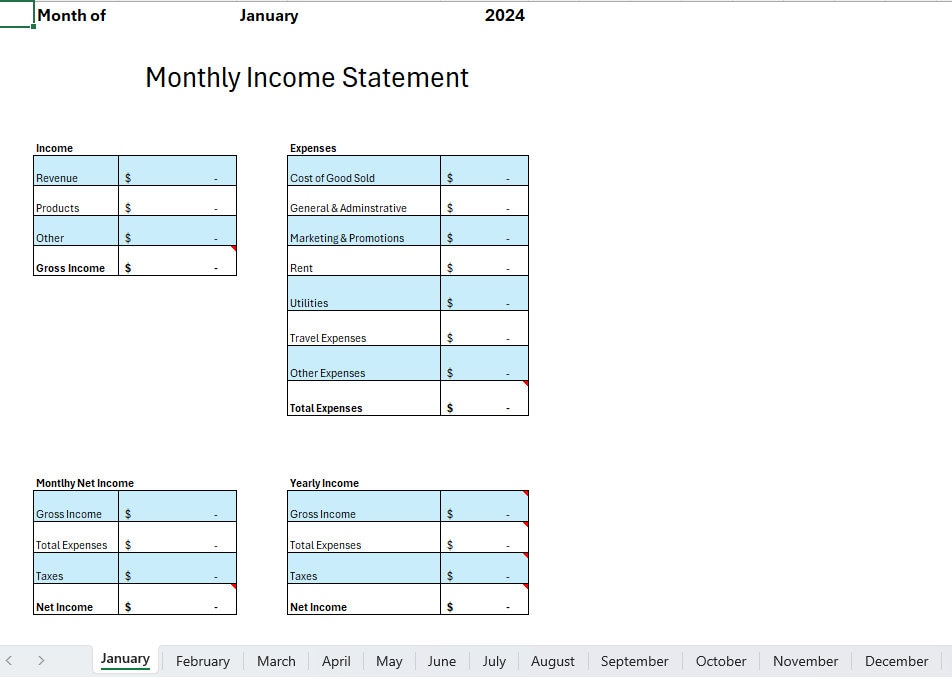 Monthly Income Statement Template Excel for Small Business Bookkeeping ...