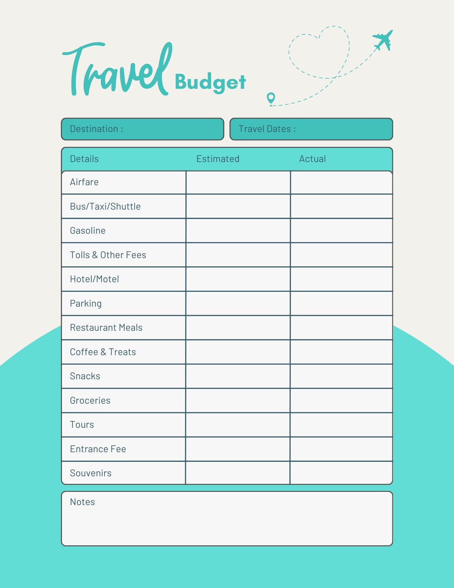 Vacation Budget Template, Printable Vacation Budget Template - Etsy