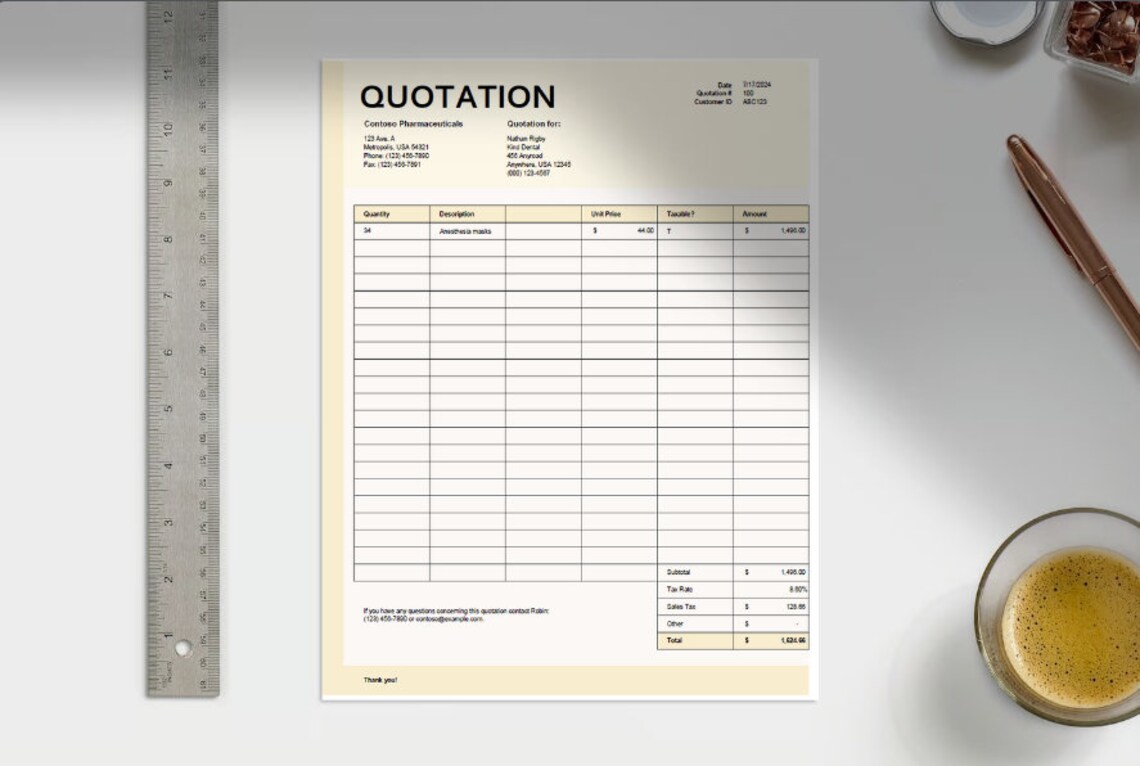 Quote Template, Business Proposal, Quote Form, Contractors Tools, Quote ...