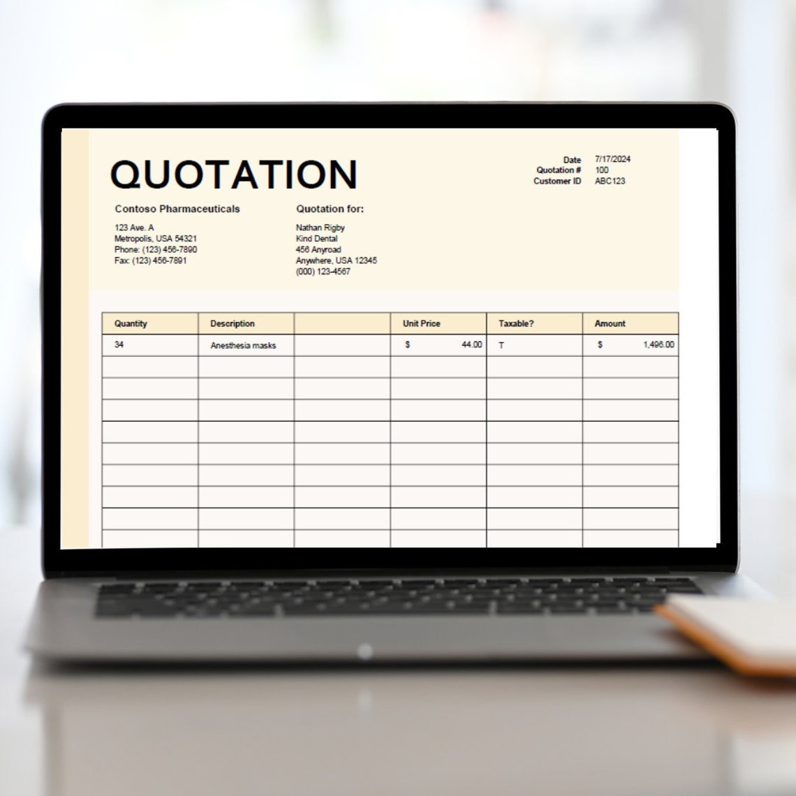 Quote Template, Business Proposal, Quote Form, Contractors Tools, Quote ...