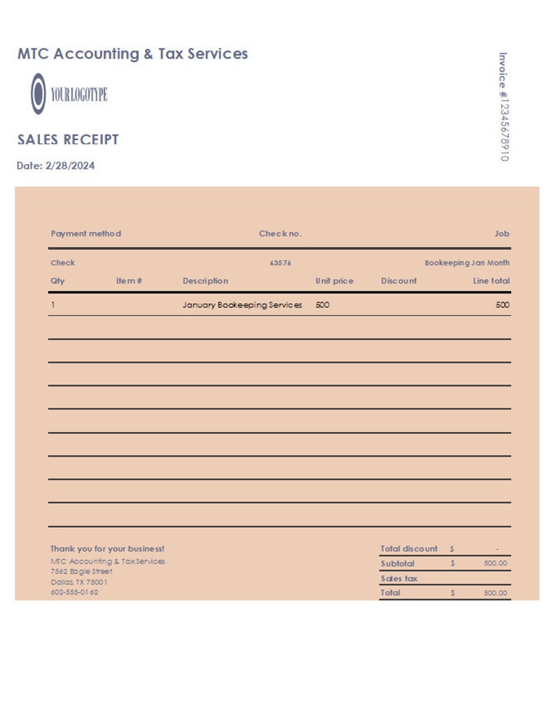 Business Receipt Template for Microsoft Excel - Etsy