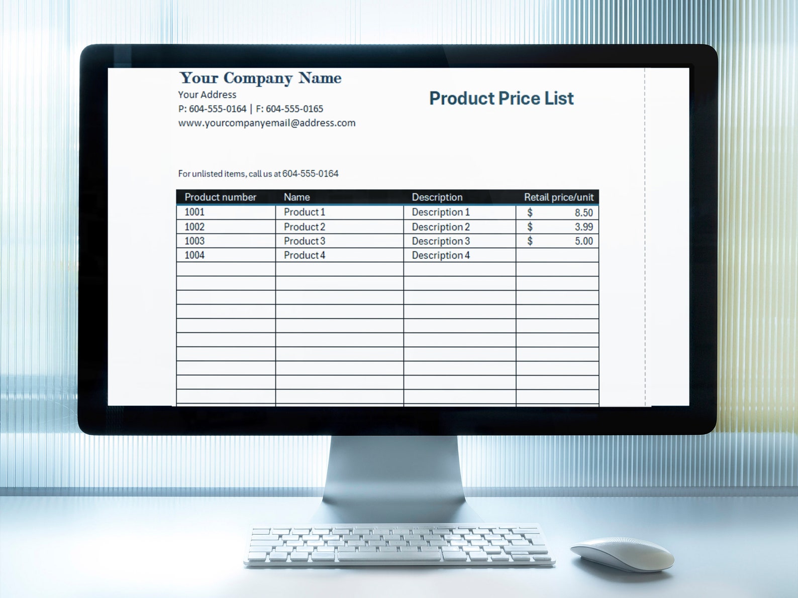 Price List Template, Excel. Excel Spreadsheet for Product & Service ...